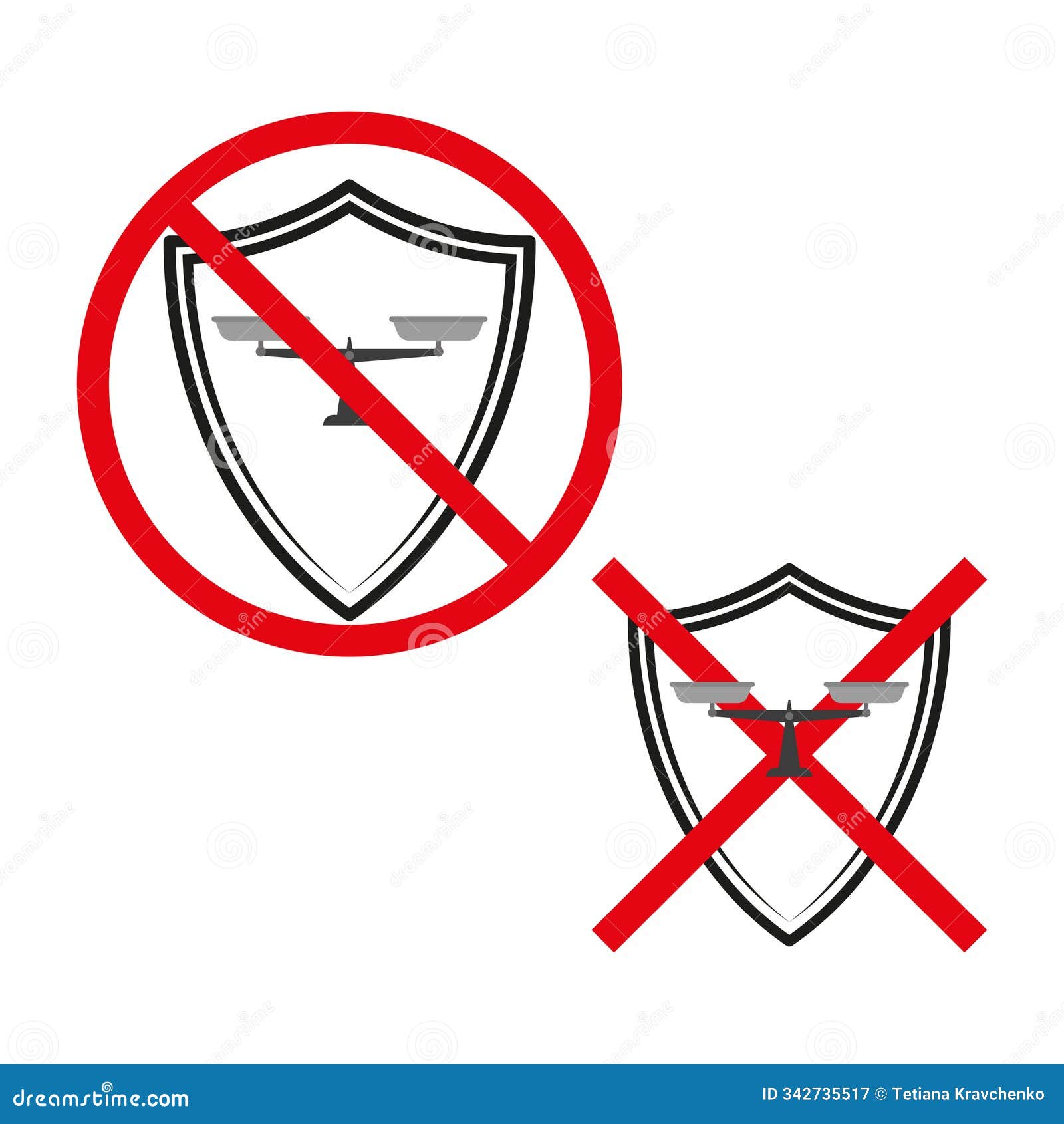 Shield Icon. Balance Scales Inside. Red Cross Mark. Vector Prohibition ...