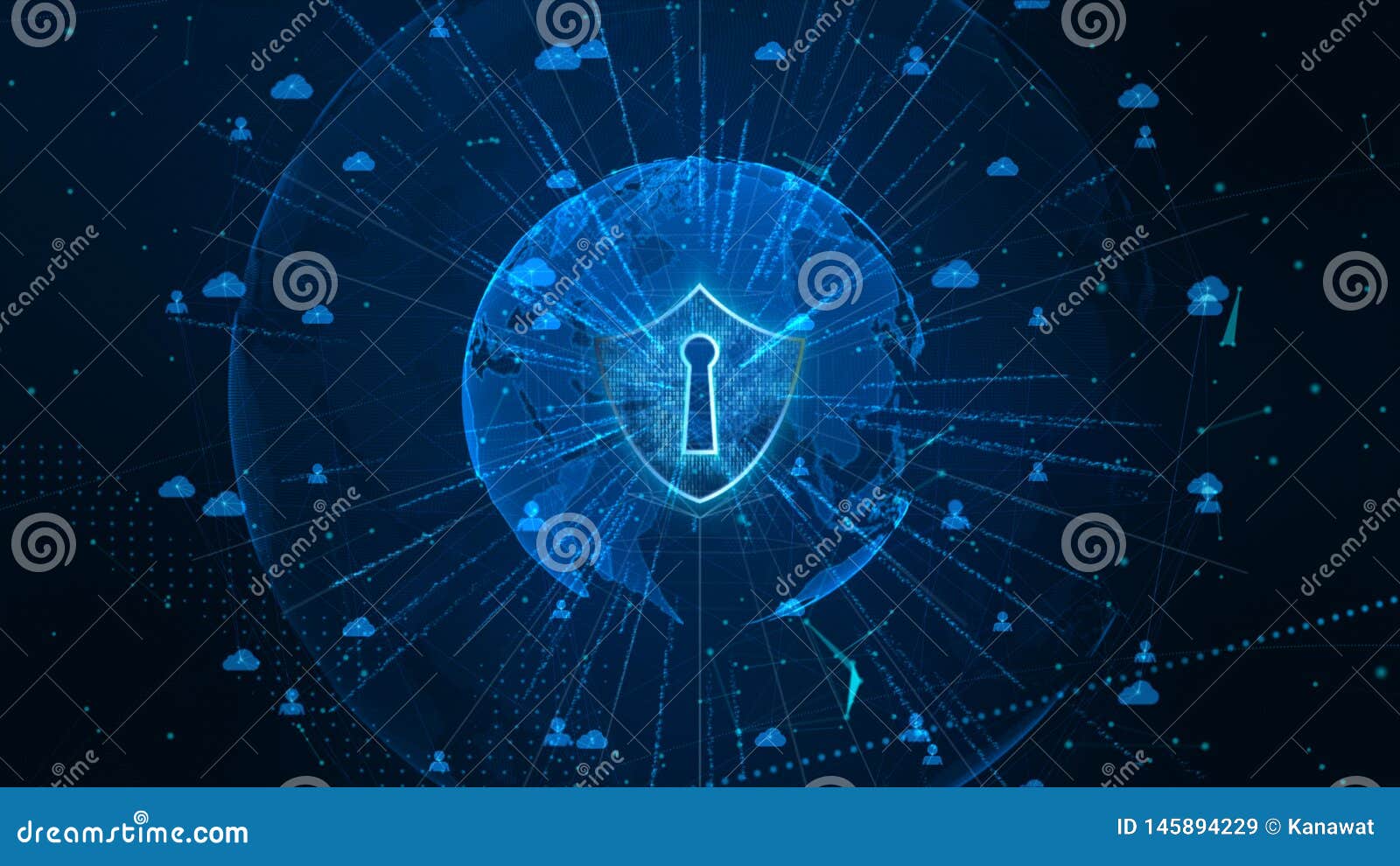 Shield Icon on Secure Global Network , Cyber Security and Protection of ...