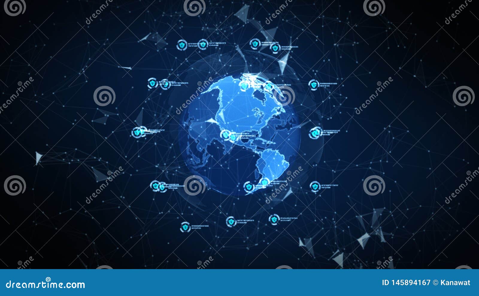 Shield Icon on Secure Global Network, Technology Network and Cyber ...