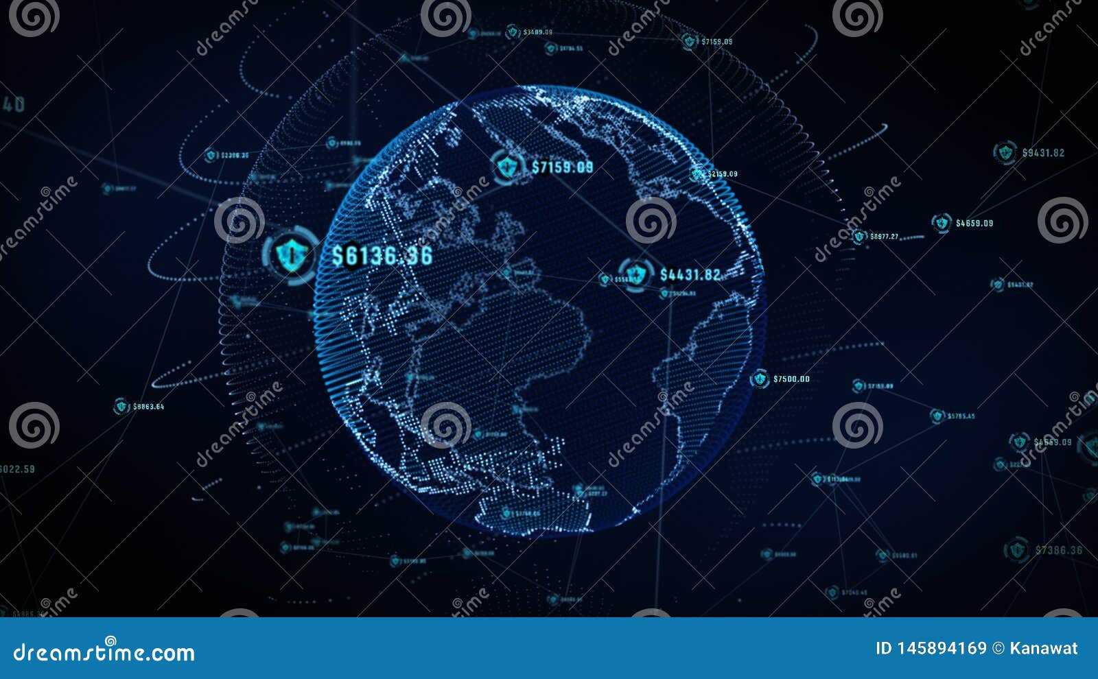 Shield Icon on Secure Global Network, Technology Network and Cyber ...