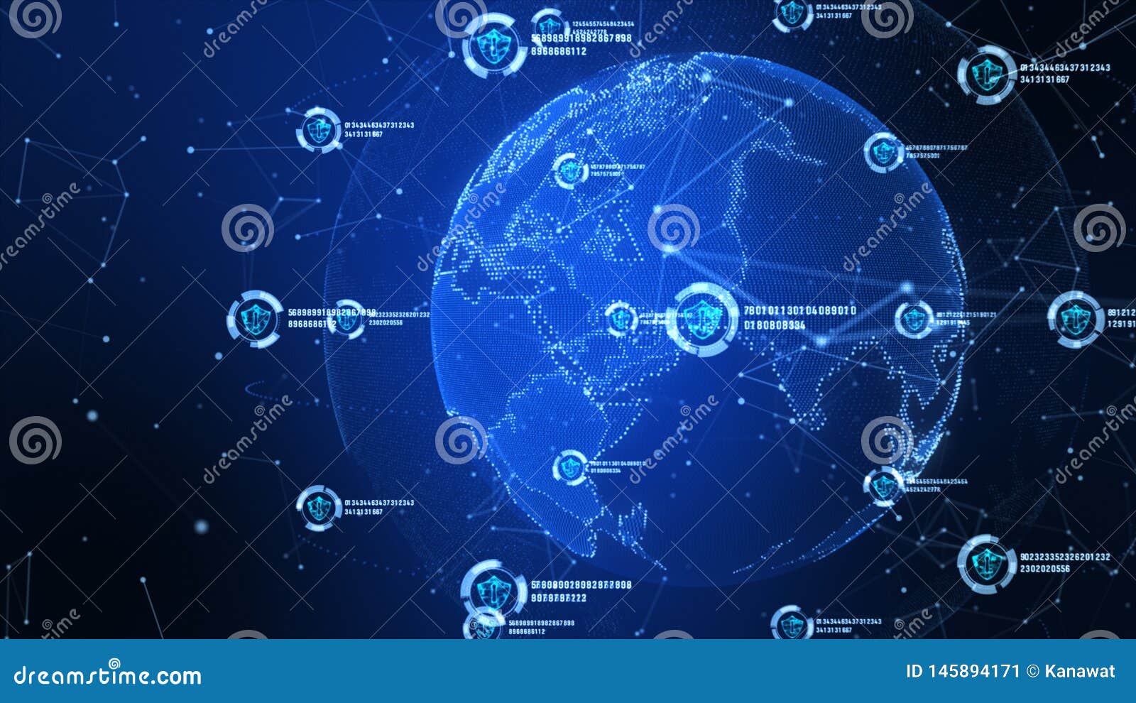 Shield Icon on Secure Global Network, Technology Network and Cyber ...