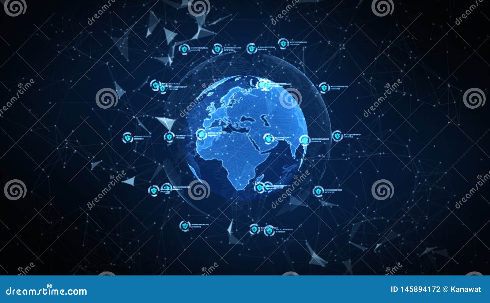 Shield Icon on Secure Global Network, Technology Network and Cyber ...