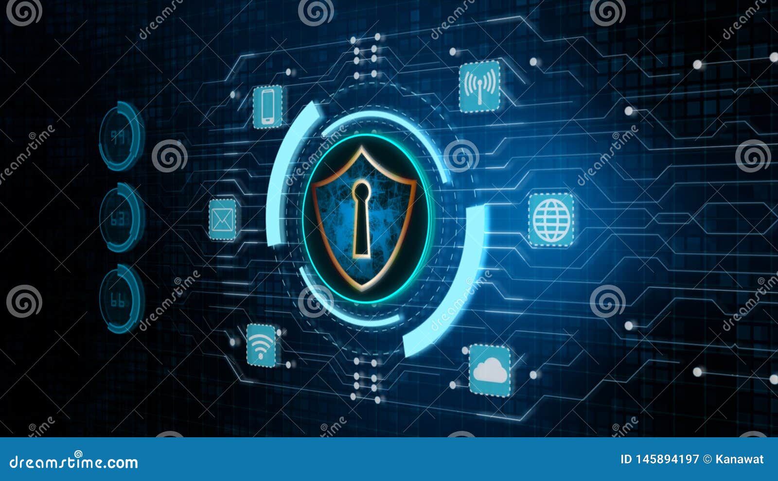 Shield Icon and Secure Network Communication, Cyber Security Concept ...