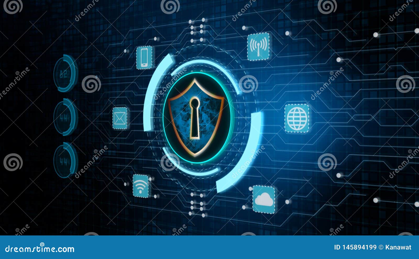 Shield Icon and Secure Network Communication, Cyber Security Concept ...