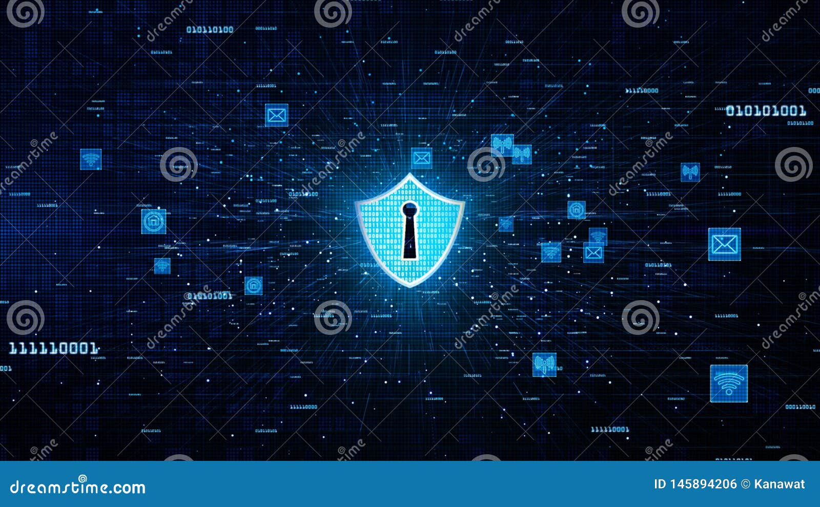Shield Icon and Secure Network Communication, Cyber Security Concept ...