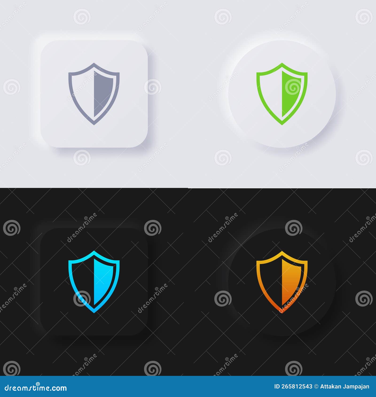 Shield Icon Set, Multicolor Neumorphism Button Soft UI Design. Stock ...