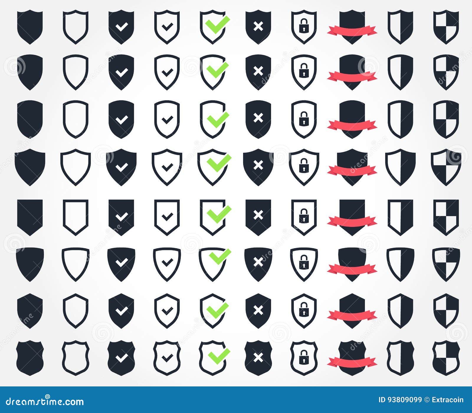 Shield Icon Set, Security and Safety System Icons Stock Vector ...