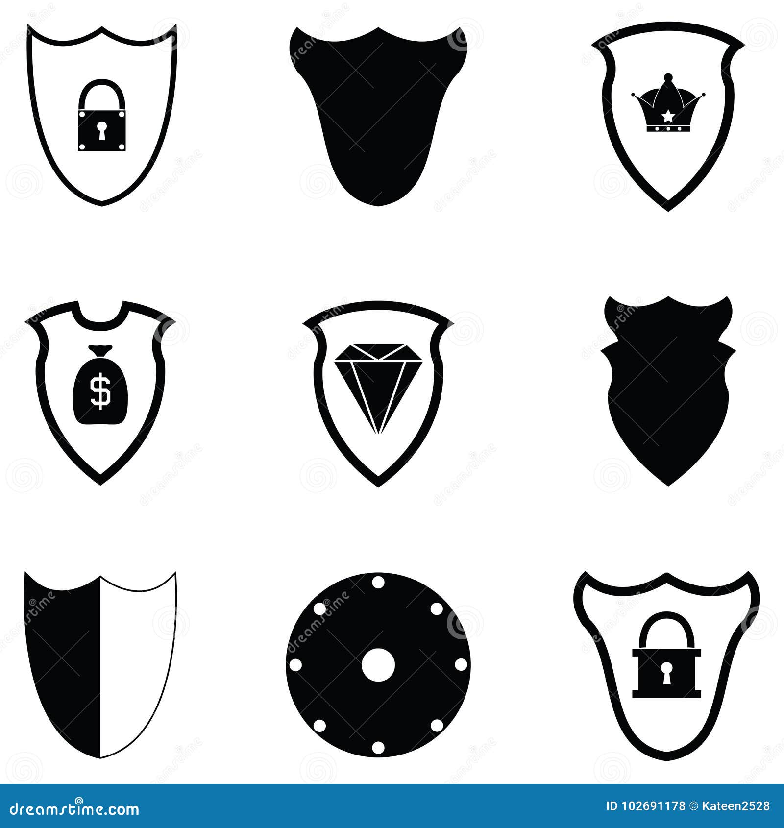 Shield icon set stock illustration. Illustration of protection - 102691178