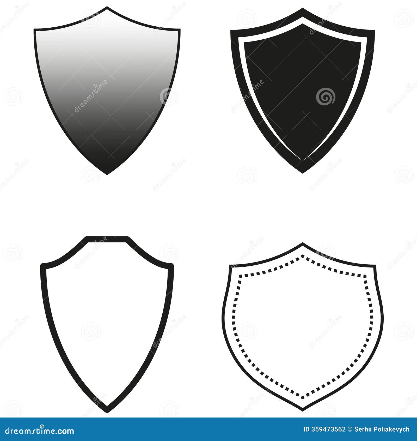 Shield Icons. Basic Heraldic Emblems. Black and White Symbols. Clean ...