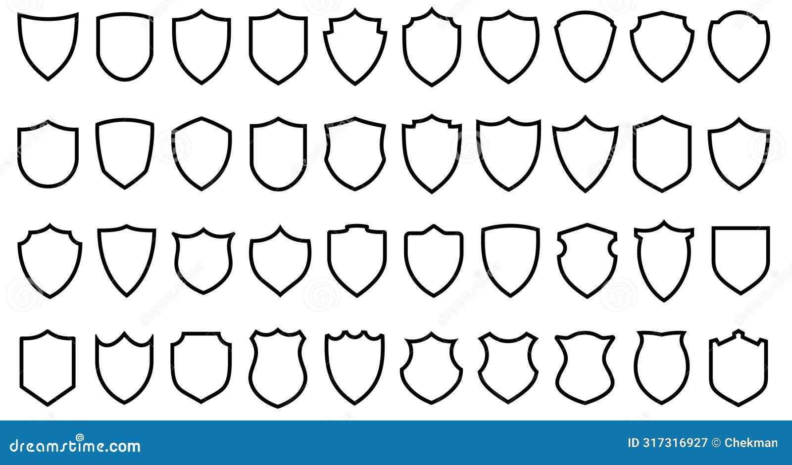 Shield Icons Set. Black Linear Shields of Different Shapes in Flat ...