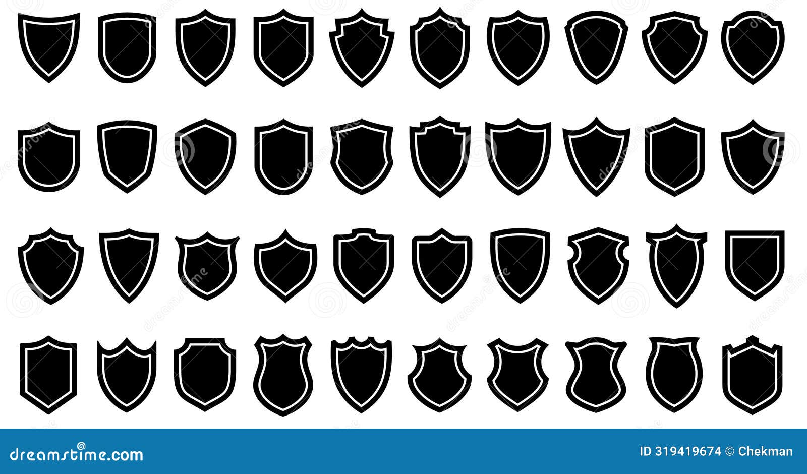 Shield Icons Set. Black Shields of Different Shapes in Flat Graphic ...