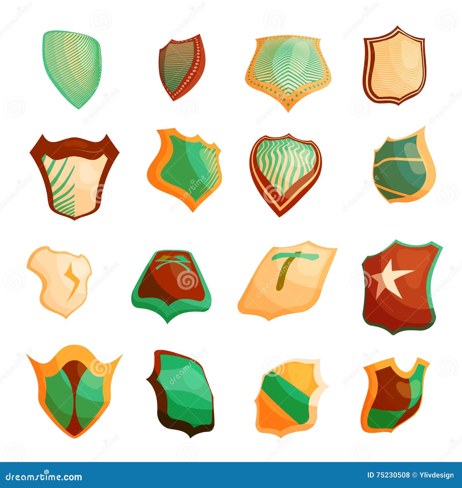 Shield Icons Set in Cartoon Style Stock Vector - Illustration of ...