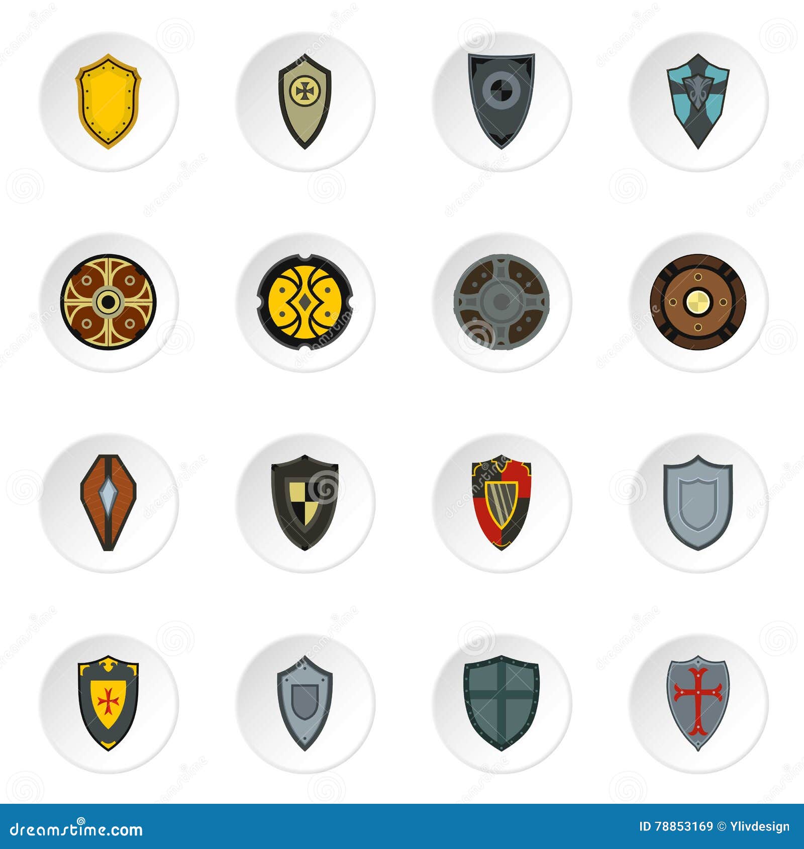 Shield Icons Set, Flat Style Stock Vector - Illustration of arms ...