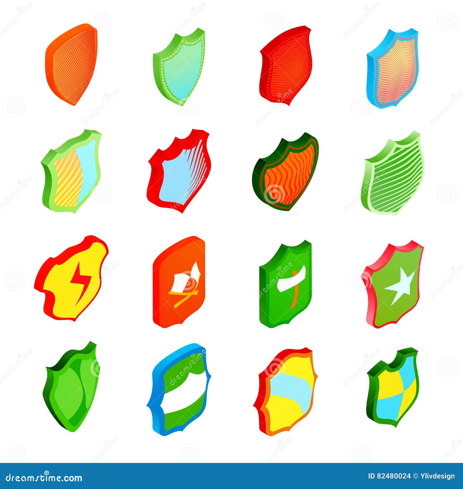 Shield Icons Set in Isometric 3d Style Stock Vector - Illustration of ...