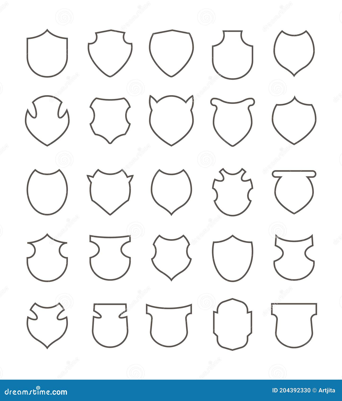 Shield Icons Set Vector in Outline Style. Thin Line Signs for ...