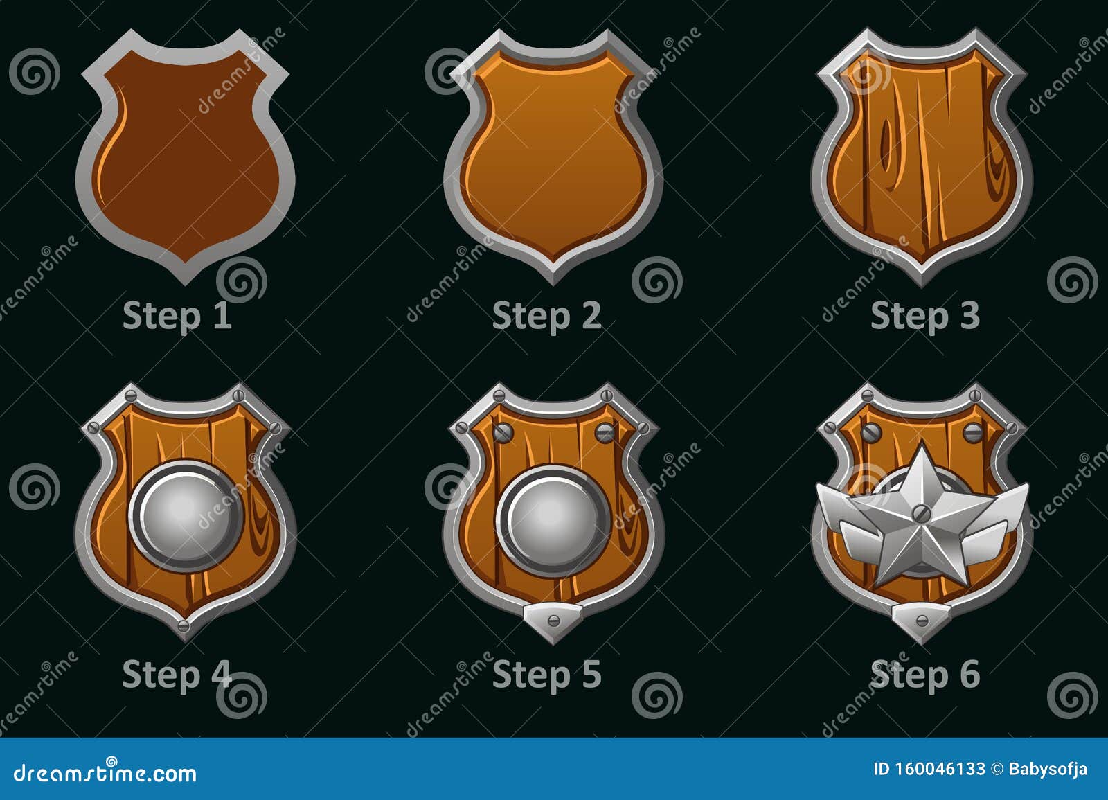 Shield Icons. Step-by-step Drawing of Wooden Military Protective Shield ...
