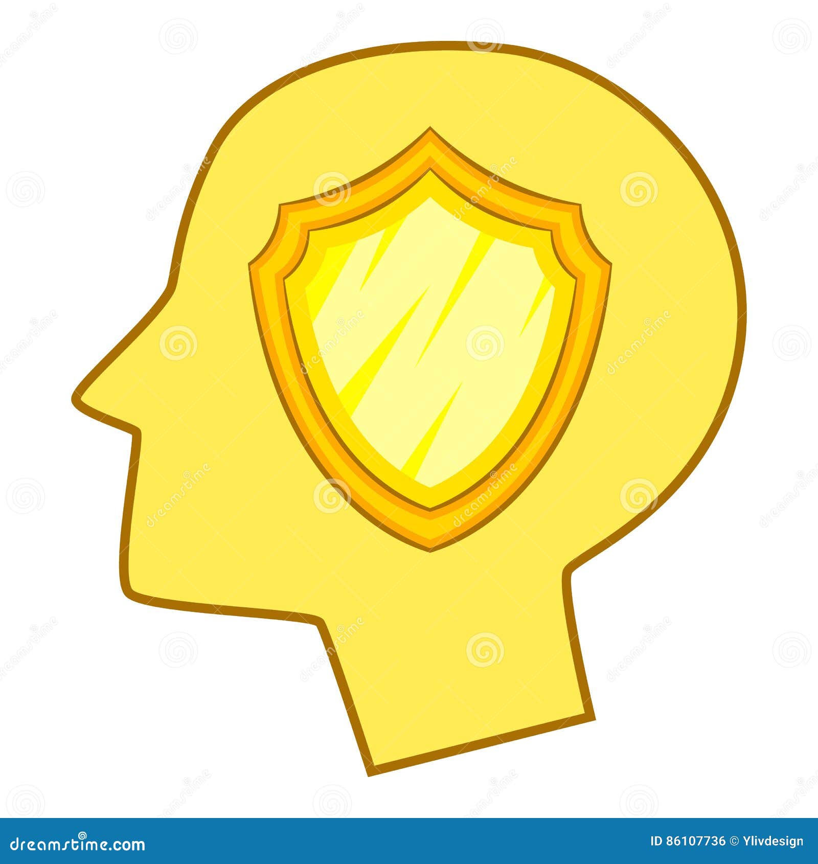 Shield Inside Human Head Icon, Cartoon Style Stock Vector ...