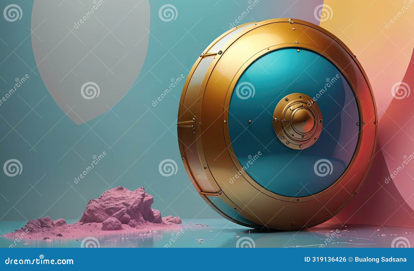 A Shield is Leaning Against a Wall with a Pink Object on the Ground in ...
