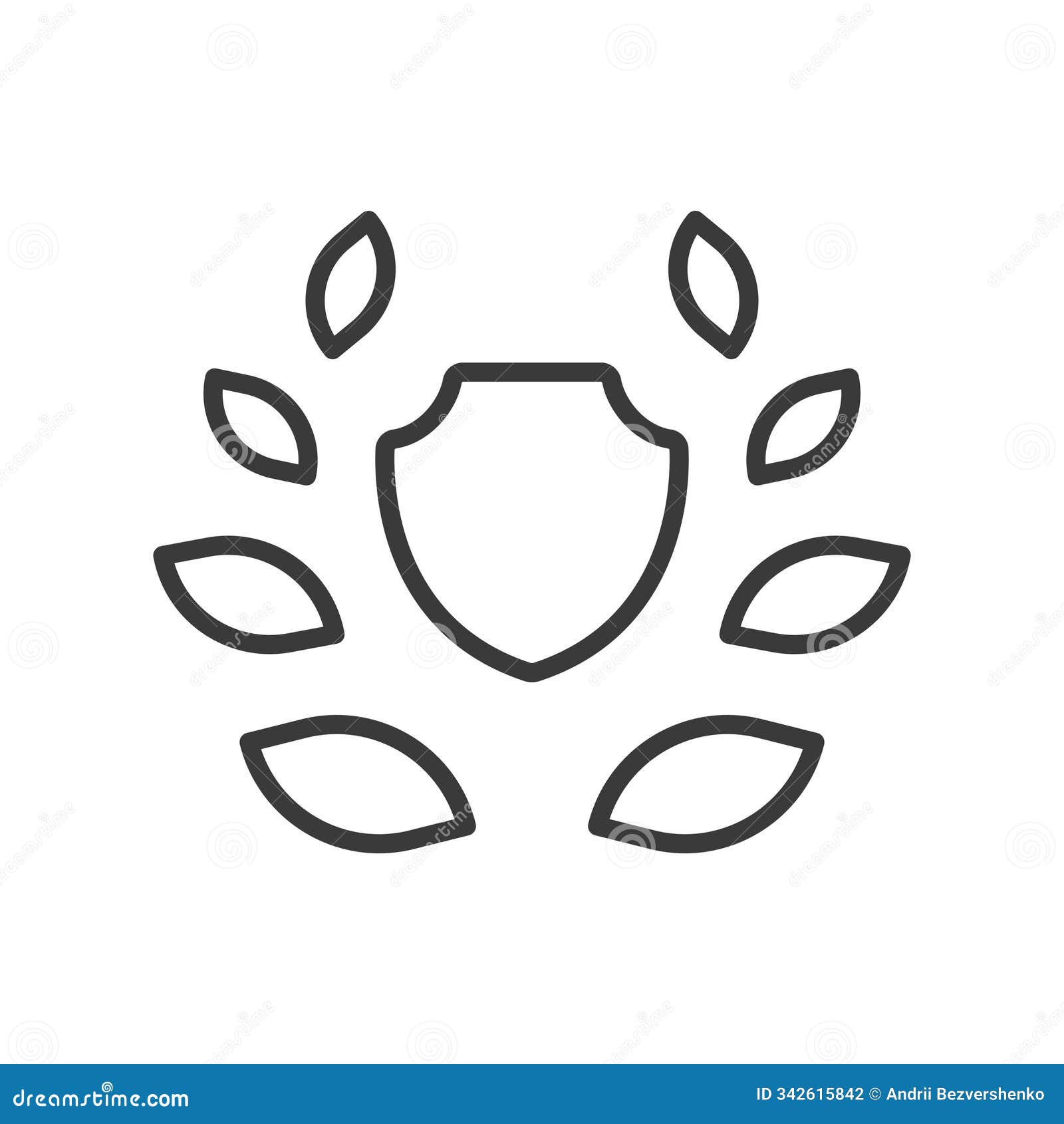 Shield with Leaves, in Line Design. Shield, Leaves, Protection, Nature ...