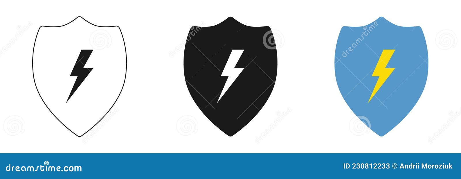 Shield and Lightning Icons Set. Web Design Stock Illustration ...