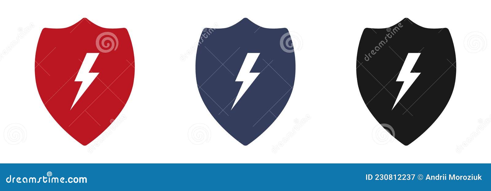 Shield and Lightning Icons Set. Web Design Stock Illustration ...