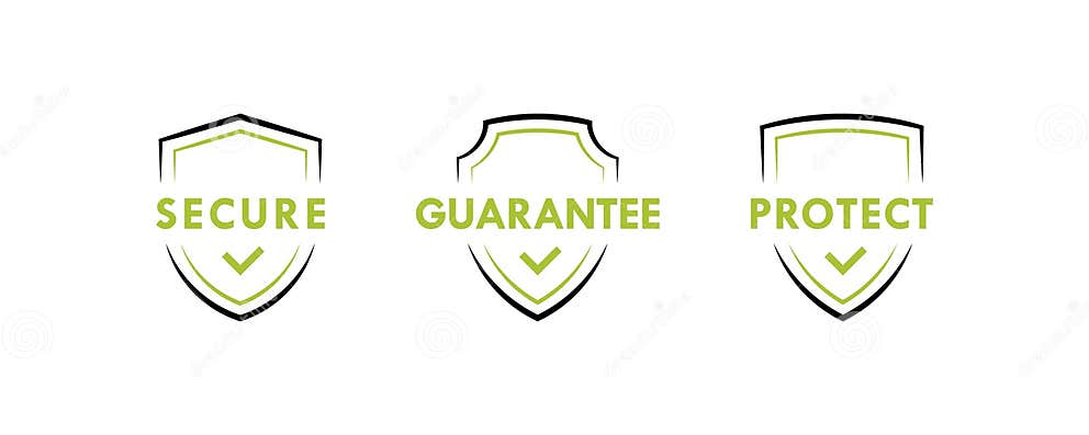 Shield Line Badges with Secure, Guarantee and Protect Text Expression. Emblems Template for ...