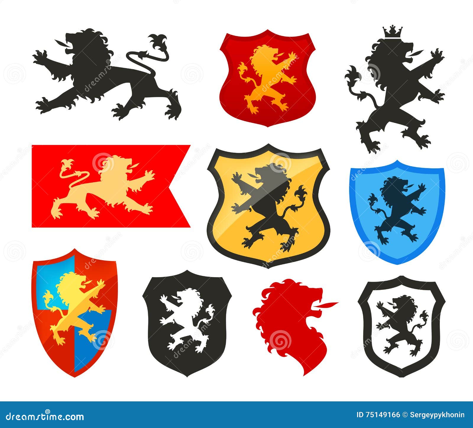 Shield with Lion, Heraldry Vector Logo. Coat of Arms Icons Stock Vector ...