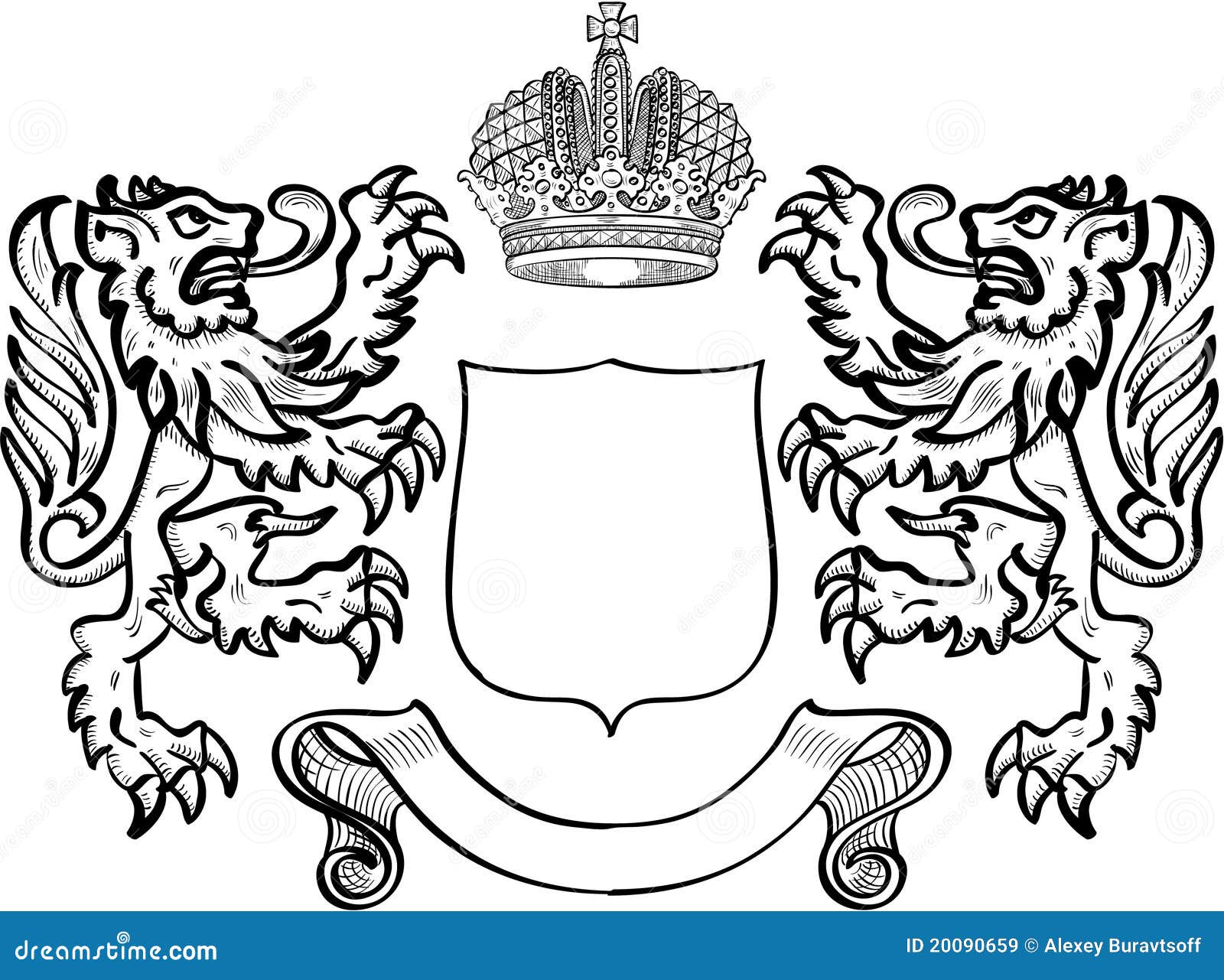 Shield with lions stock vector. Illustration of crown - 20090659