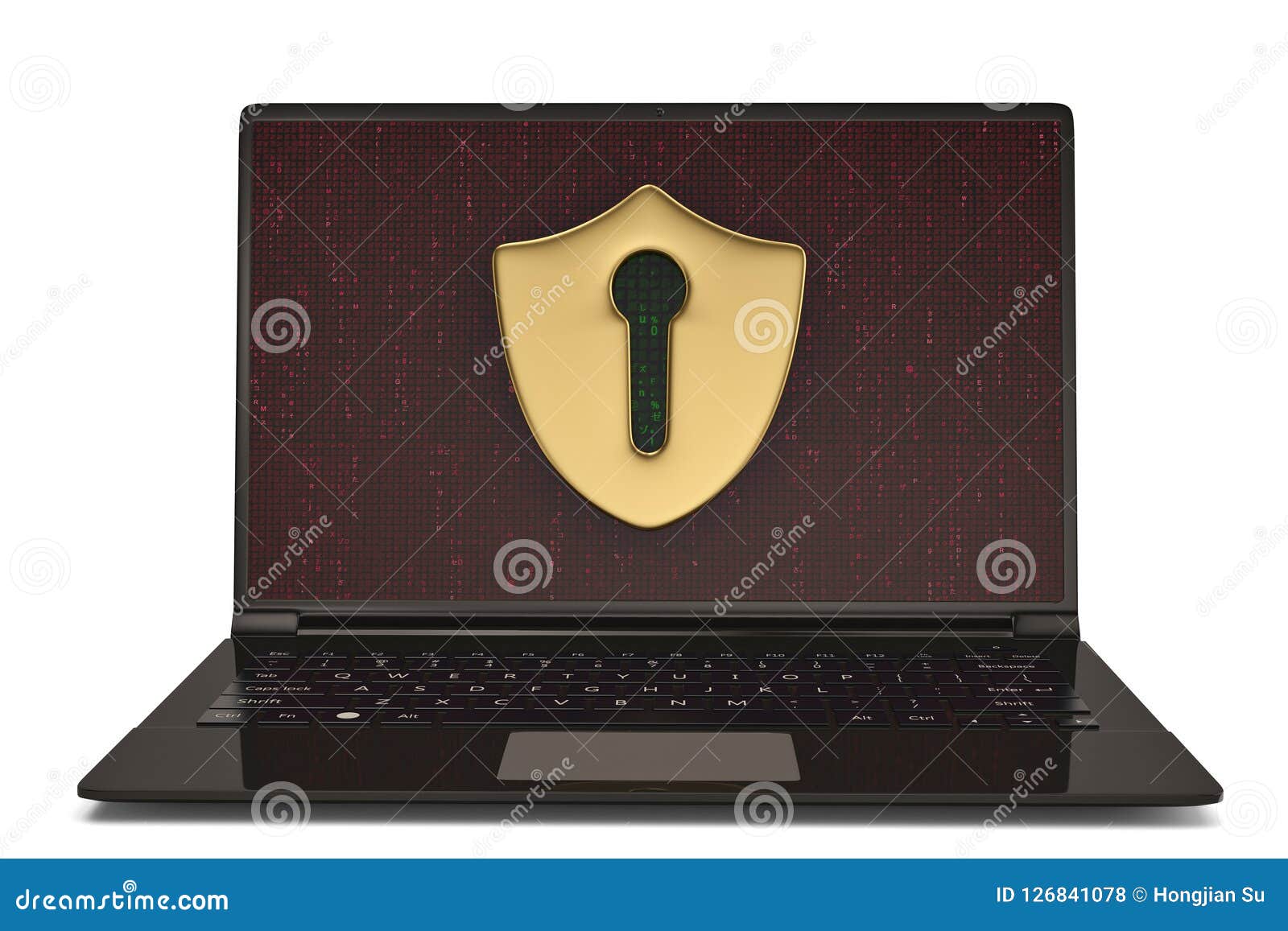 Shield Lock on Laptop Screen. 3D Illustration. Stock Illustration ...