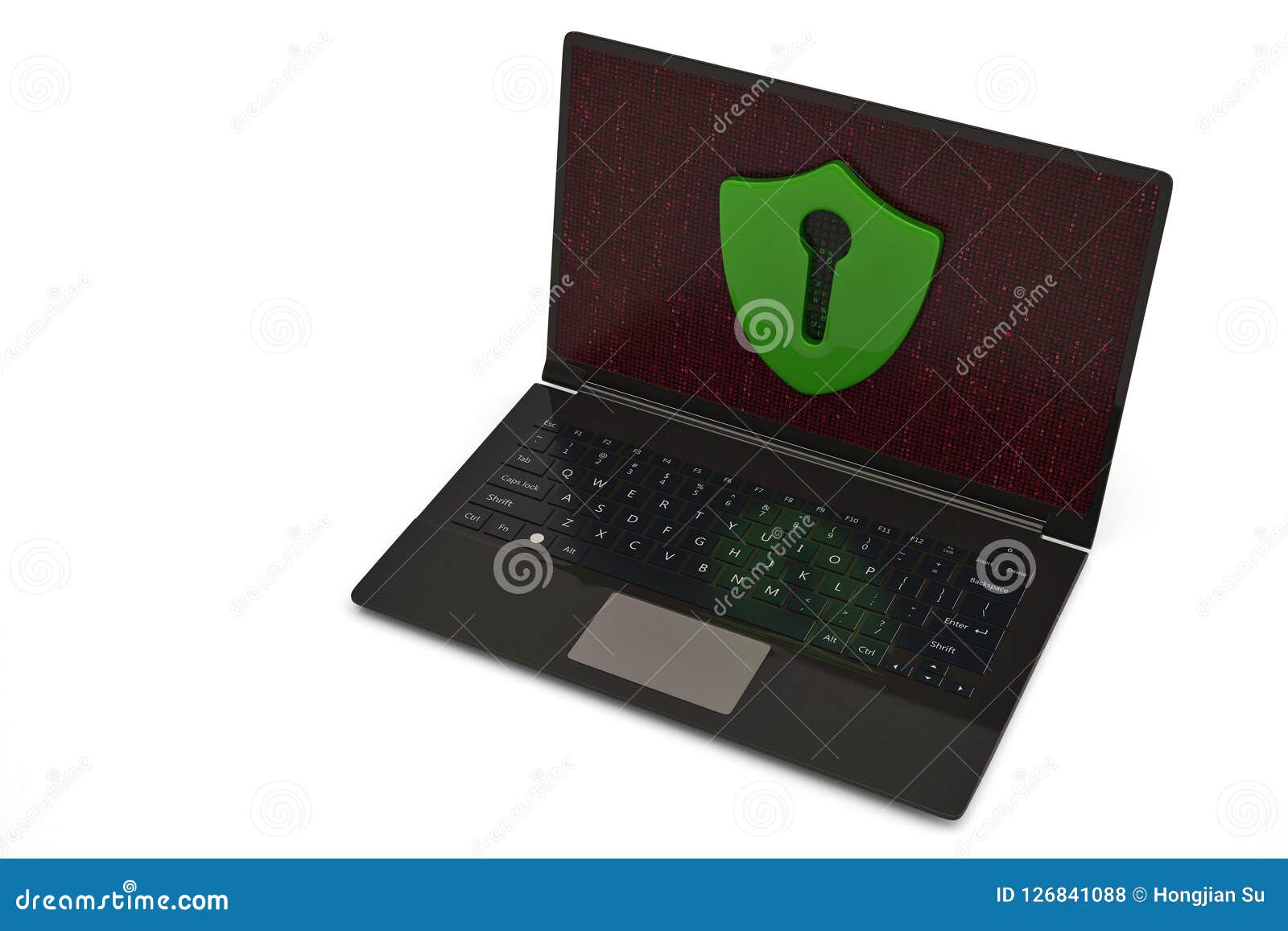 Shield Lock on Laptop Screen. 3D Illustration. Stock Illustration ...
