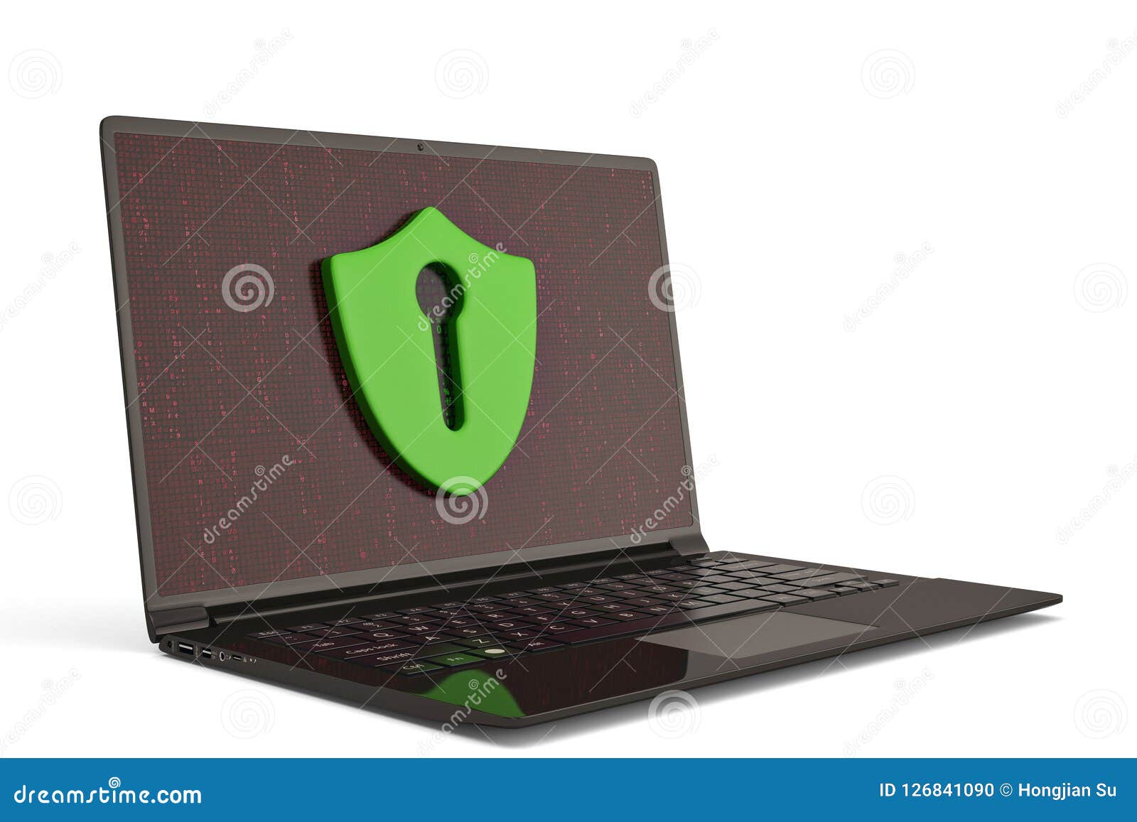 Shield Lock on Laptop Screen. 3D Illustration. Stock Illustration ...
