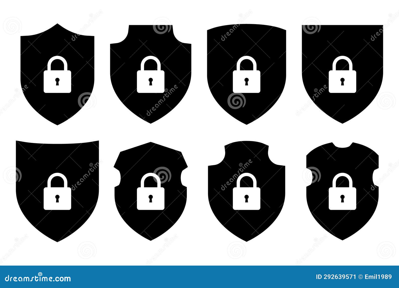 Shield with Lock Silhouette Icon Symbol Set. Stock Illustration ...