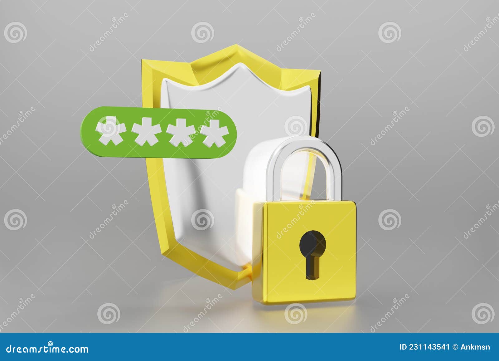 Shield with Lock Symbol Security and Protection. 3D Render Stock ...