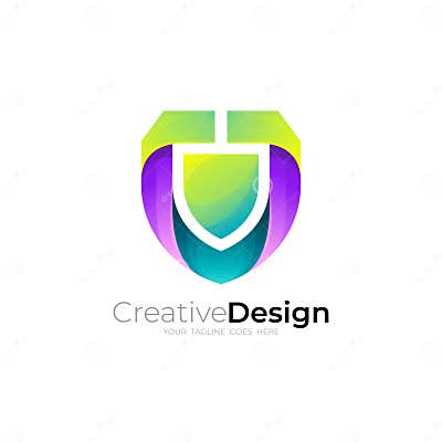 Shield Logo and 3d Colorful, Security Icon Template Stock Vector ...