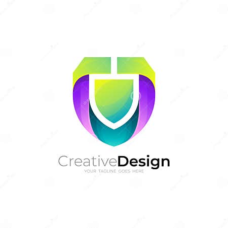 Shield Logo and 3d Colorful, Security Icon Template Stock Vector ...