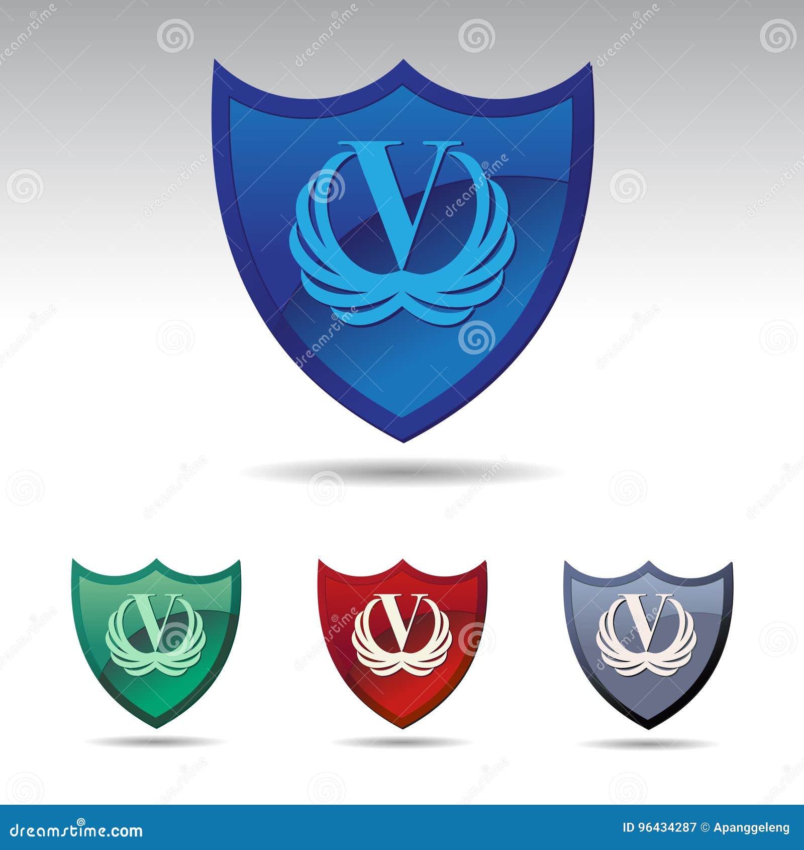 Shield Logo Design with V Victory & Wing Stock Vector - Illustration of ...