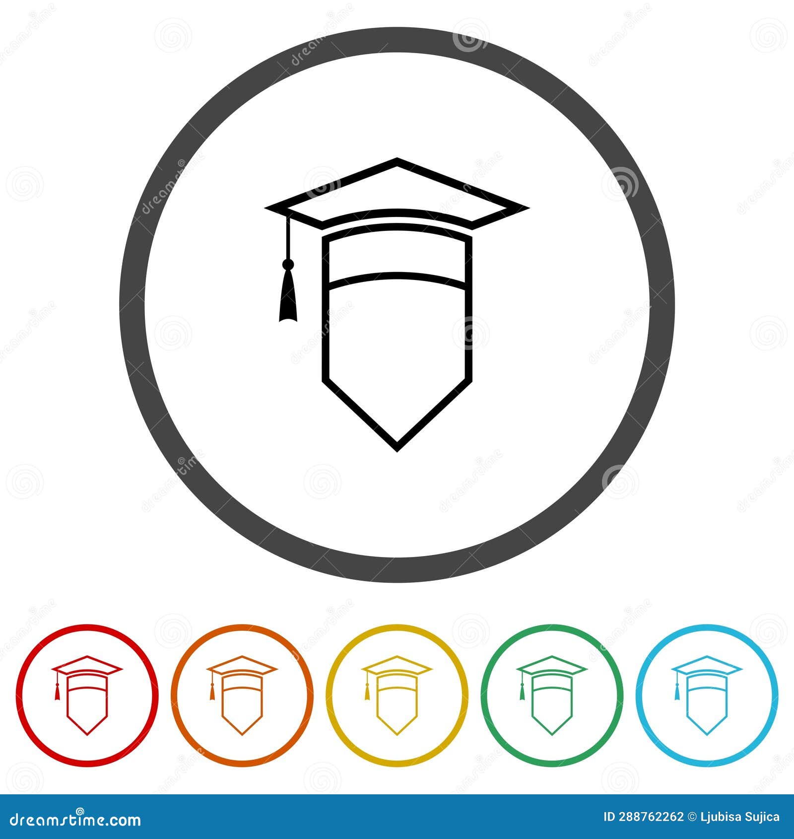 Shield Logo with Graduation Cap. Set Icons in Color Circle Buttons ...