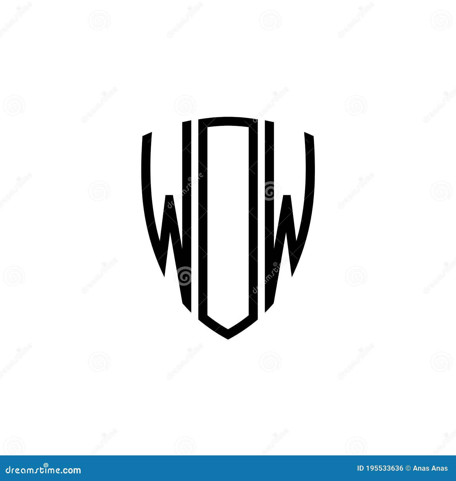 Shield Logo, Initial Monogram Line Art Design Template, Letter W, O and ...