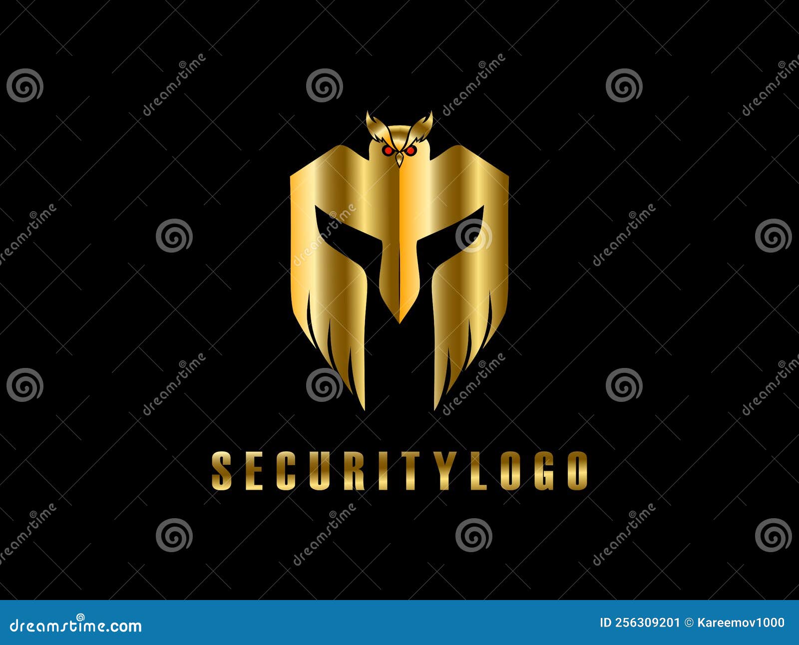 Shield Logo with Owl Vector in Gold Colors Stock Vector - Illustration ...