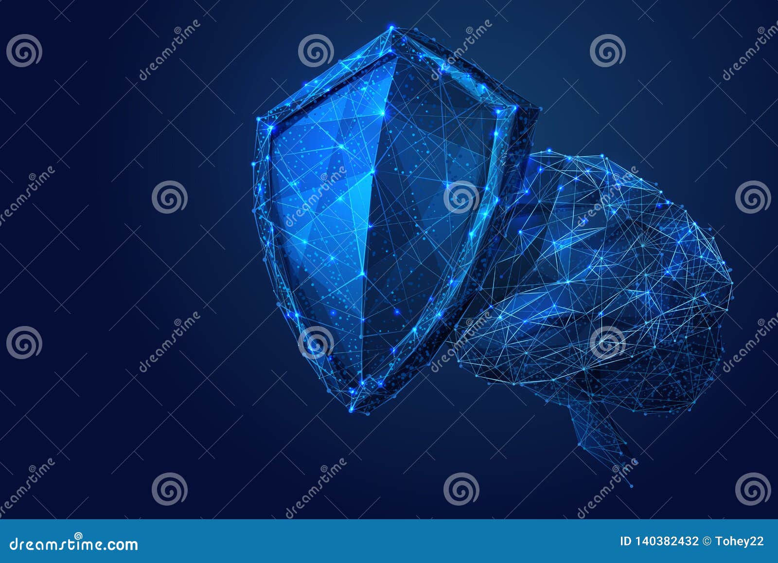 SHIELD and Brain Low-poly Blue Stock Vector - Illustration of care ...