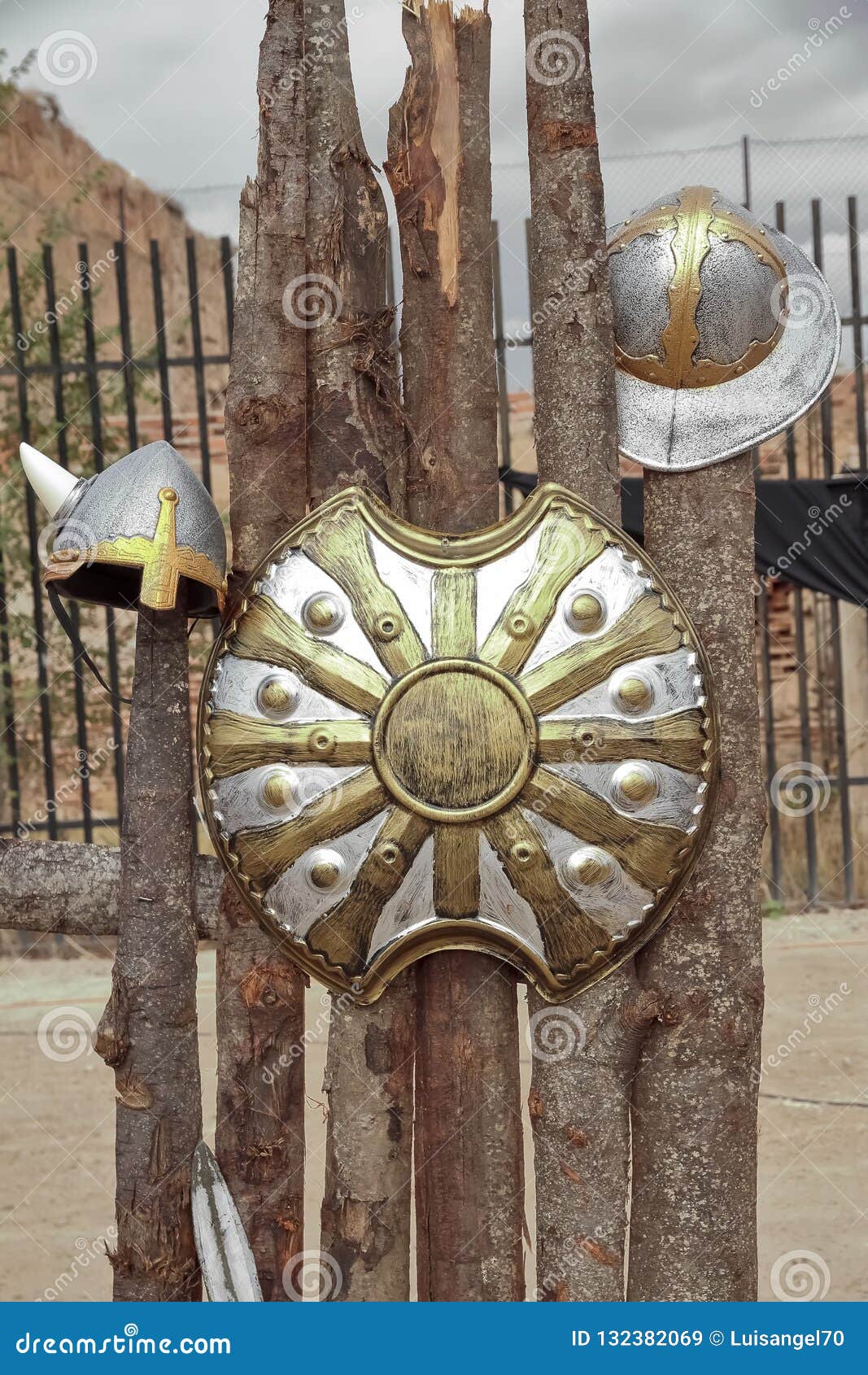 Shield and Medieval Helmets Stock Image - Image of battle, outdoor ...