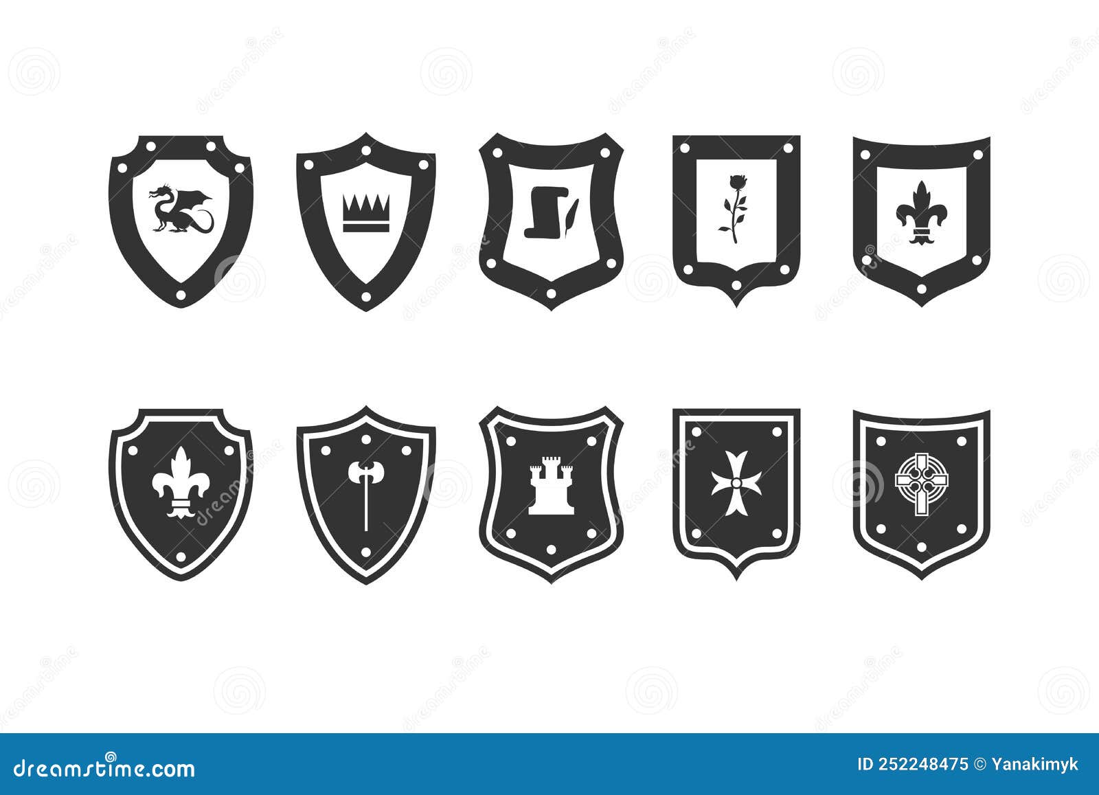 Shield Medieval Set. Heraldic Shields Icons Set Stock Vector ...