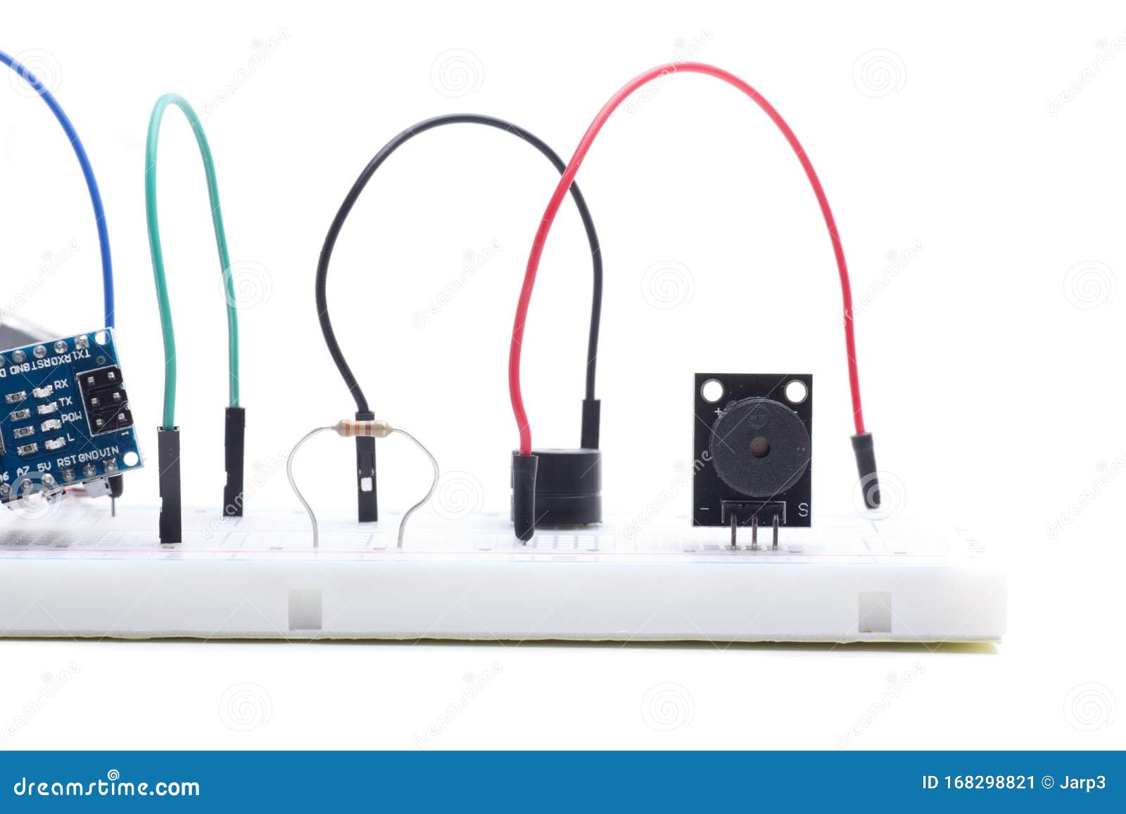Buzzer in protoboard stock image. Image of component - 168298821