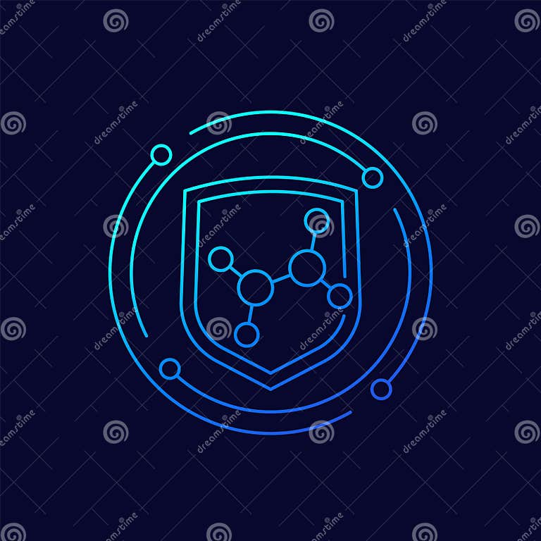 Shield and Molecule Icon, Linear Design Stock Vector - Illustration of ...