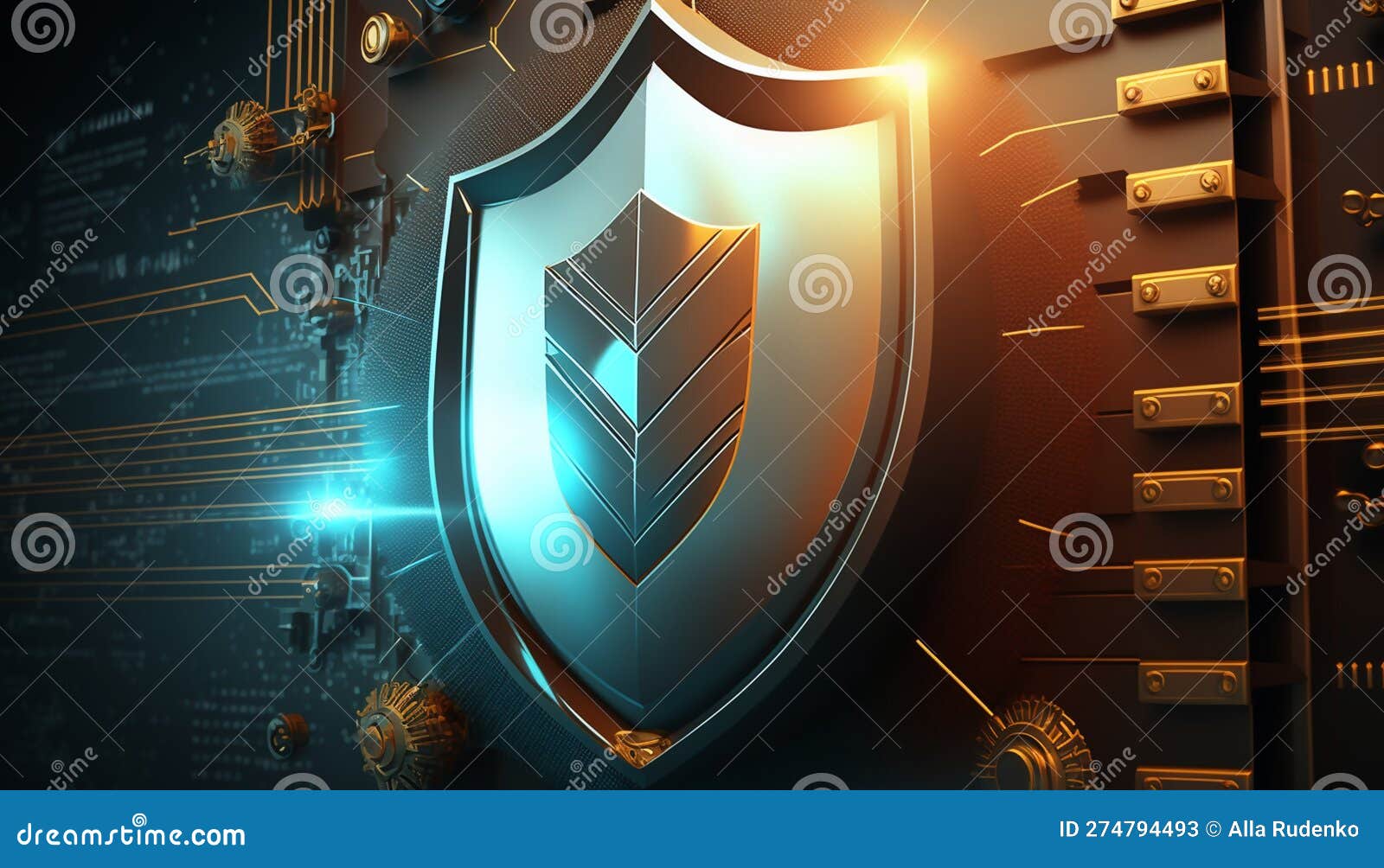 Shield and Network Connections on Screen, Future Technologies. Cyber ...