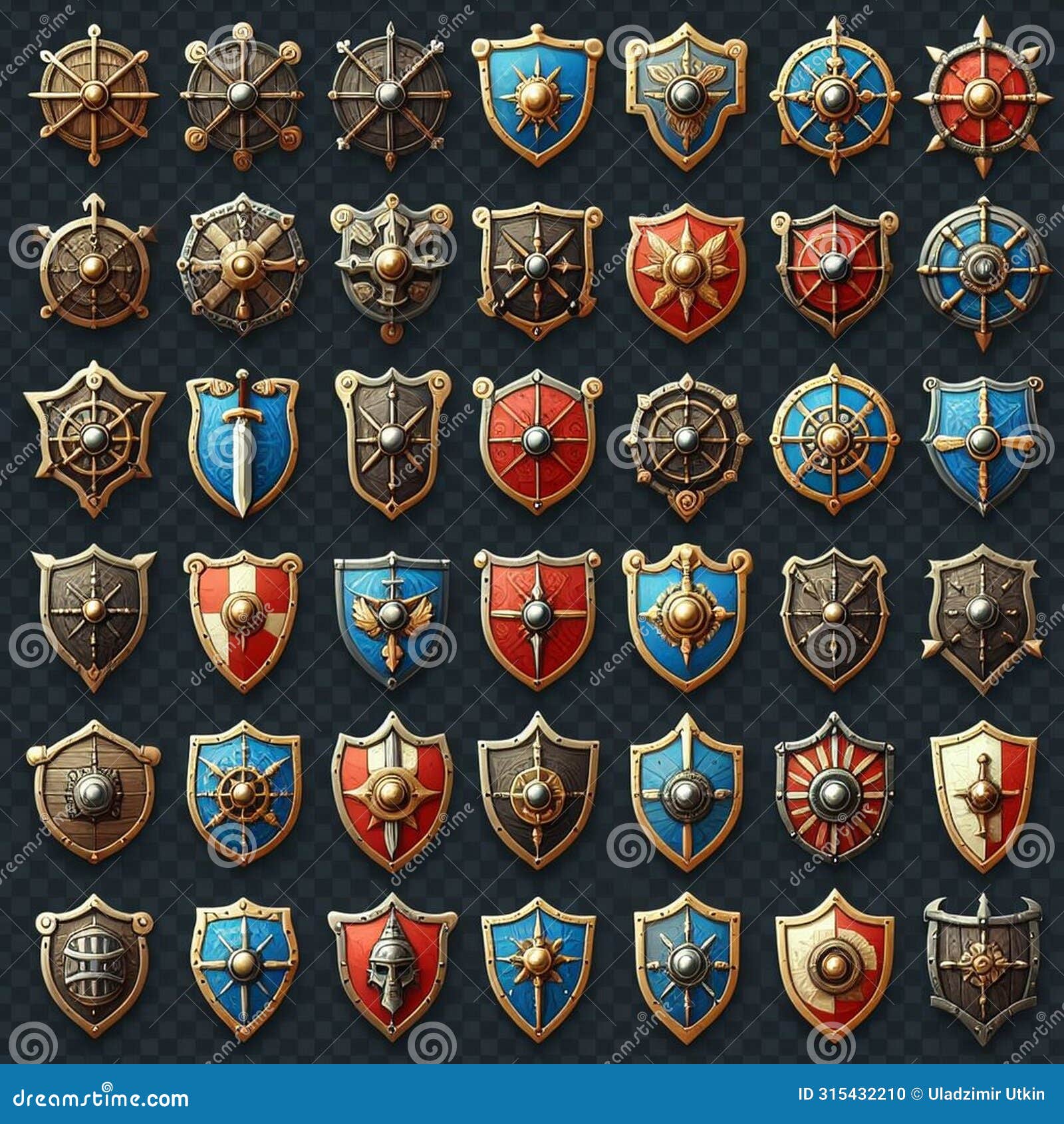 Set of Battle Shields Icons. Stock Illustration - Illustration of ...