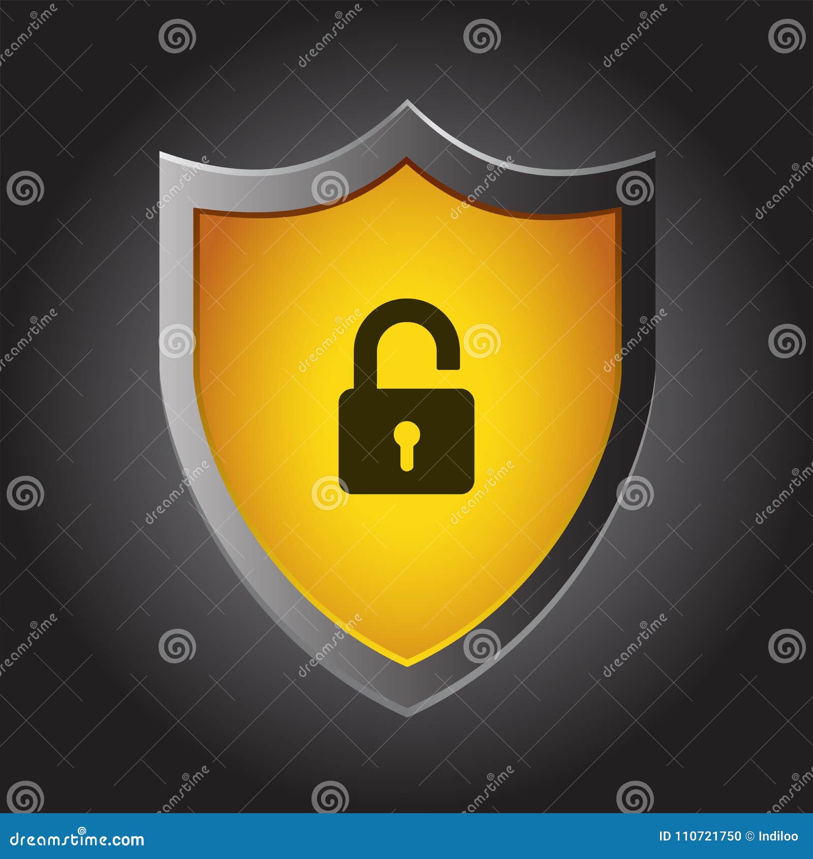 Shield with open lock icon stock illustration. Illustration of guard ...