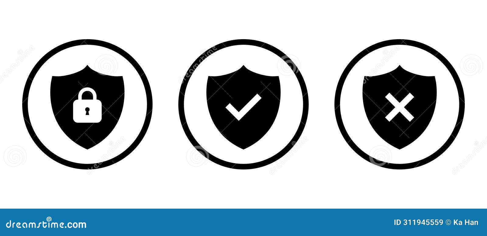 Shield with Padlock, Checkmark, and Cross Mark Icon. Security Shields ...