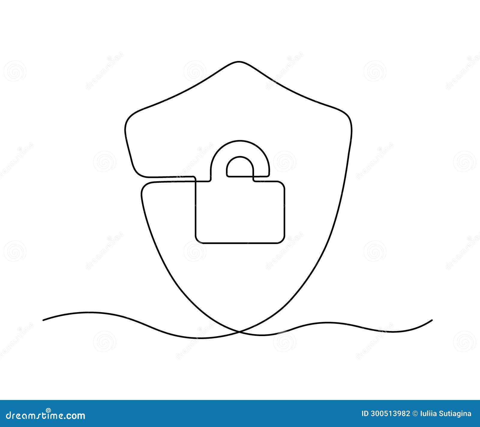 Shield with Padlock, Continuous One Line Drawing. Security and ...