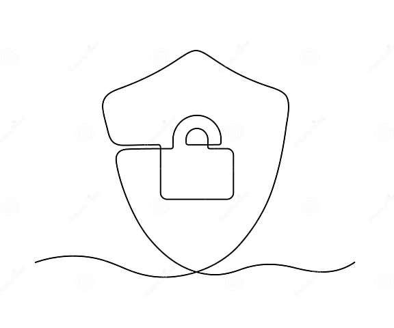 Shield with Padlock, Continuous One Line Drawing. Security and ...